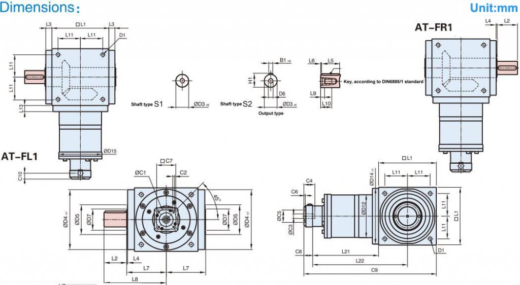 AT-FL1(FR1)Single Output Shaft Right Angle Spiral Bevel Gearbox ...