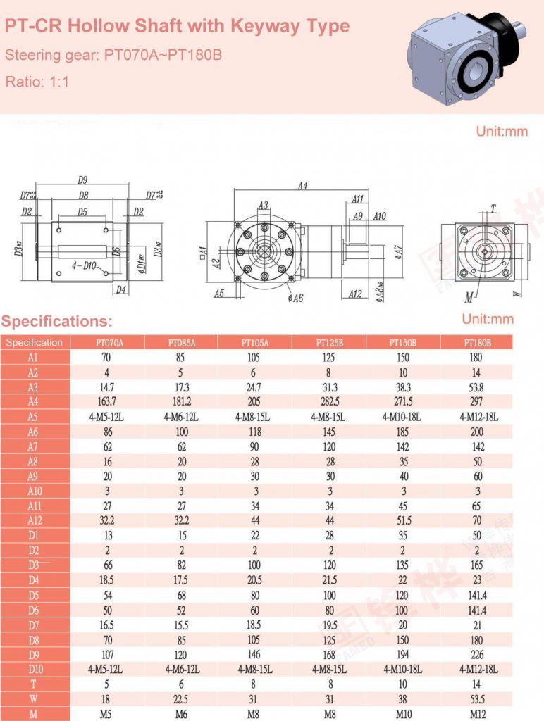 PT-CR Hollow Shaft Steering Gearbox with Keyway - Planetaryreducer.com